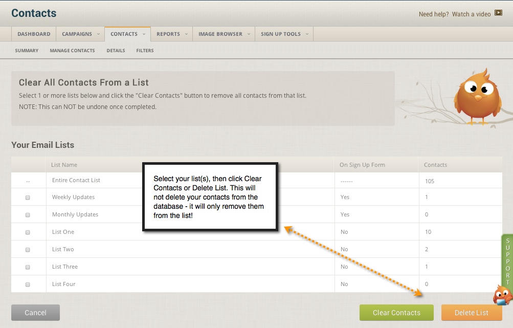 How do I delete or clear a list? | Robly Support